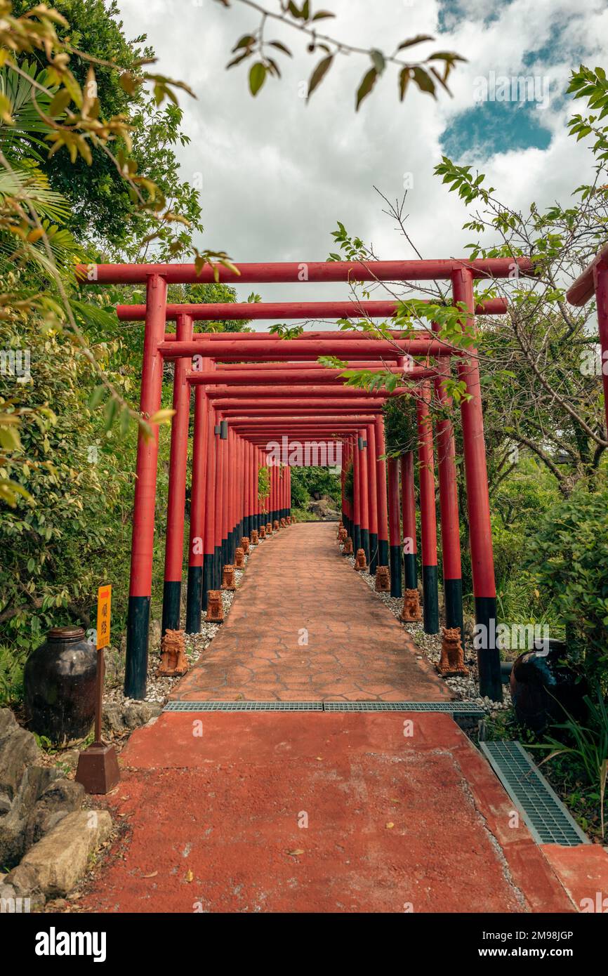 A vertical shot of a traditional Japanese shrine hallway Stock Photo ...