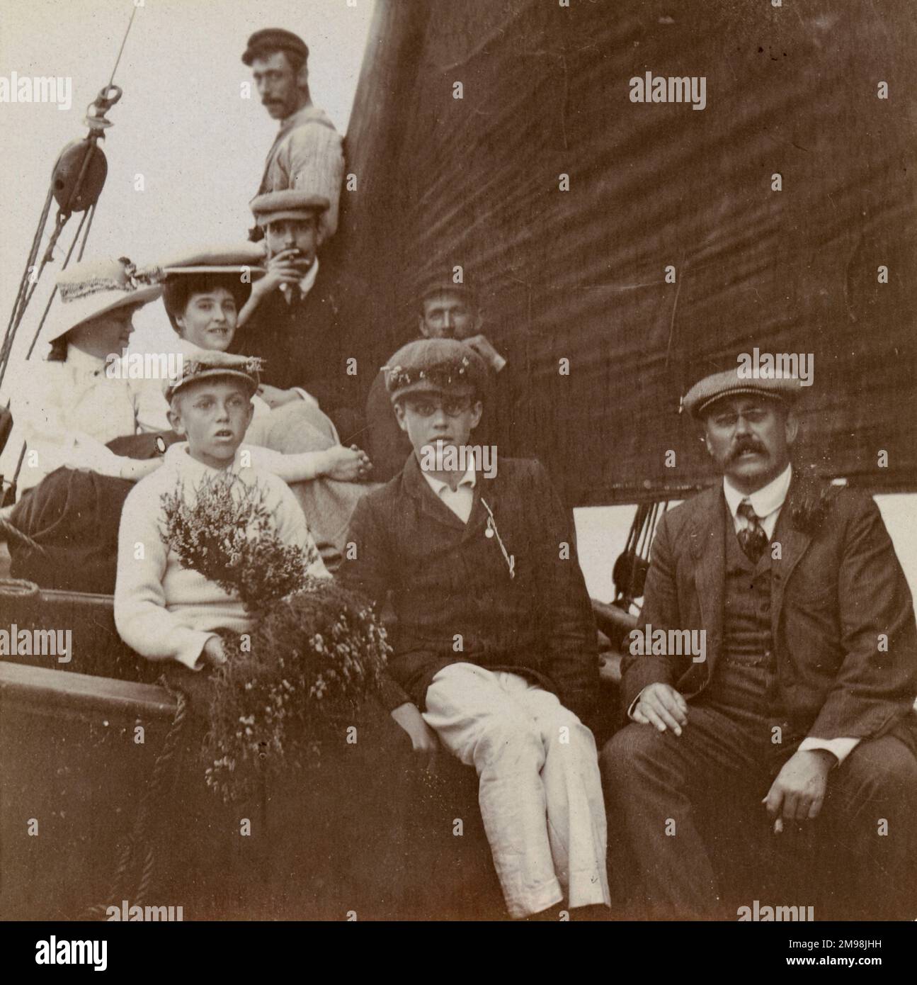 Members of the Dalrymple family out on a yachting trip, Southwold ...