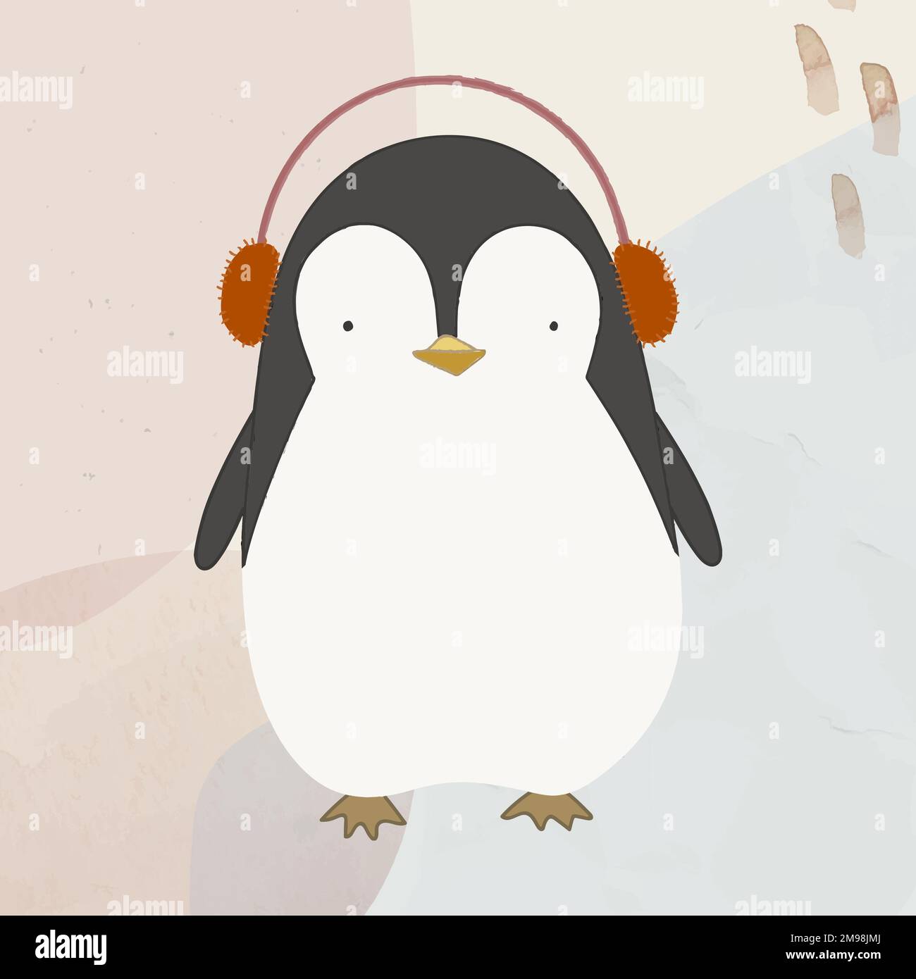 Cute penguin listening to music on beige background vector Stock Vector ...