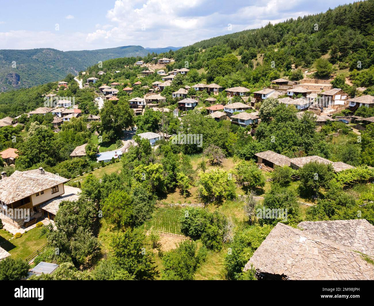 Aerial view of Village of Leshten with Authentic nineteenth century ...