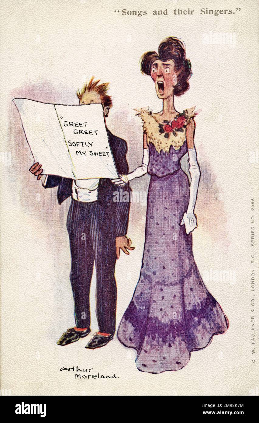 Singers on a comic postcard -- Songs and their Singers -- Greet, Greet ...