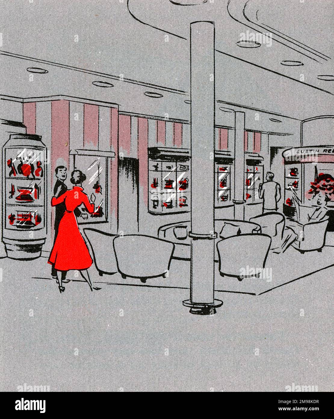 Illustration in The World's Wonder Ships -- people in the main foyer of ...