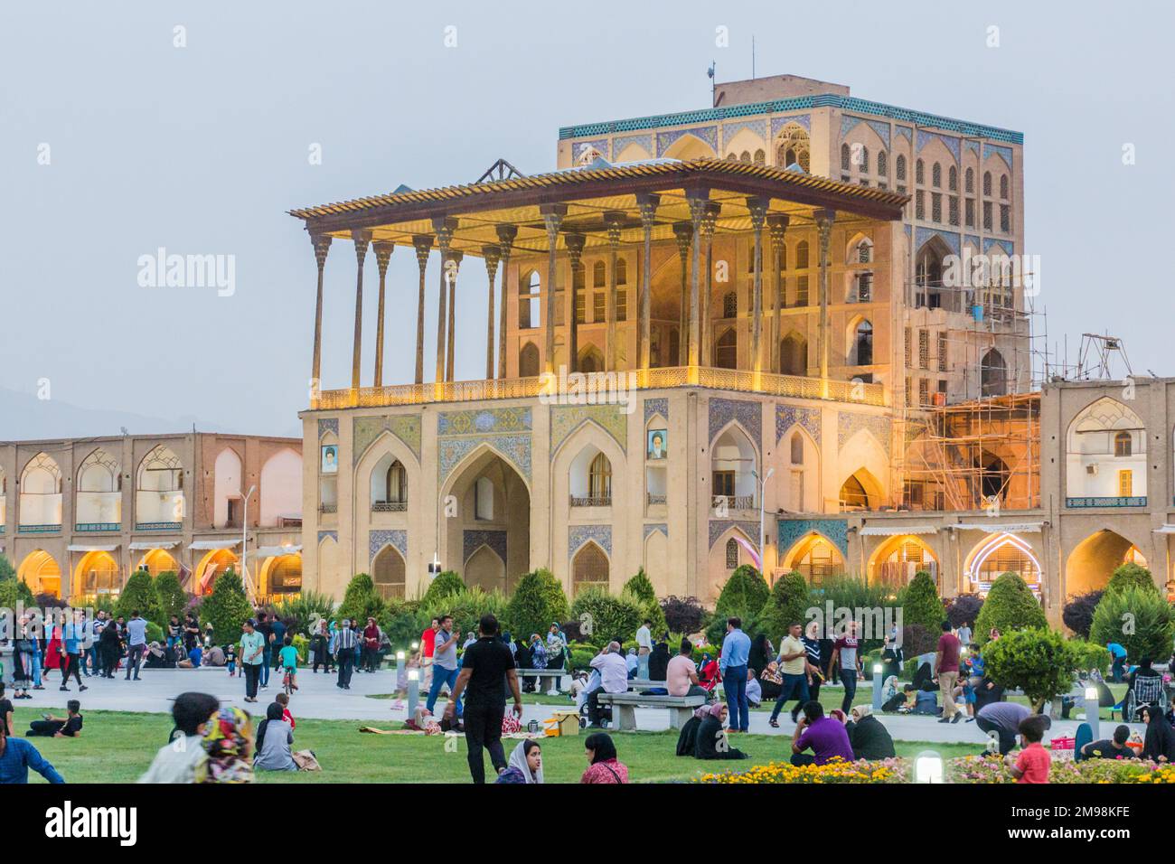 ISFAHAN, IRAN - JULY 10, 2019: People enjoying evening in front of the ...