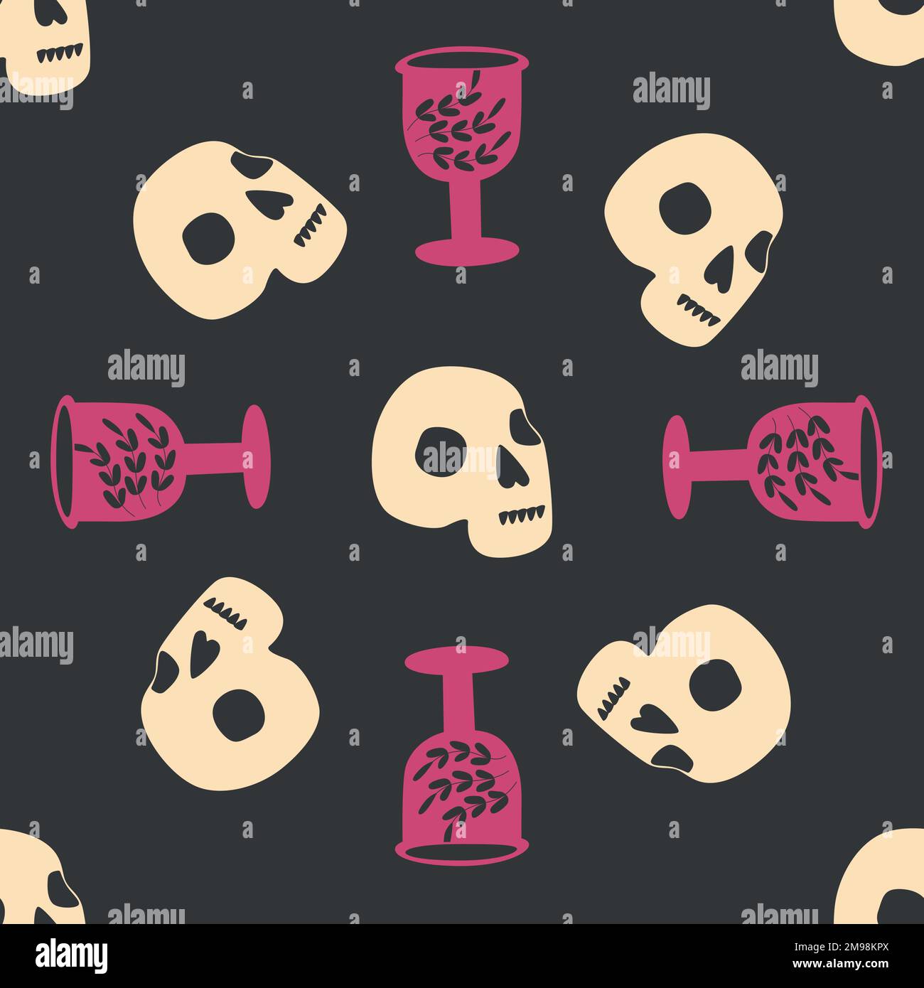 Skull, snake, goblet, magic symbols seamless pattern. Magic and death ...