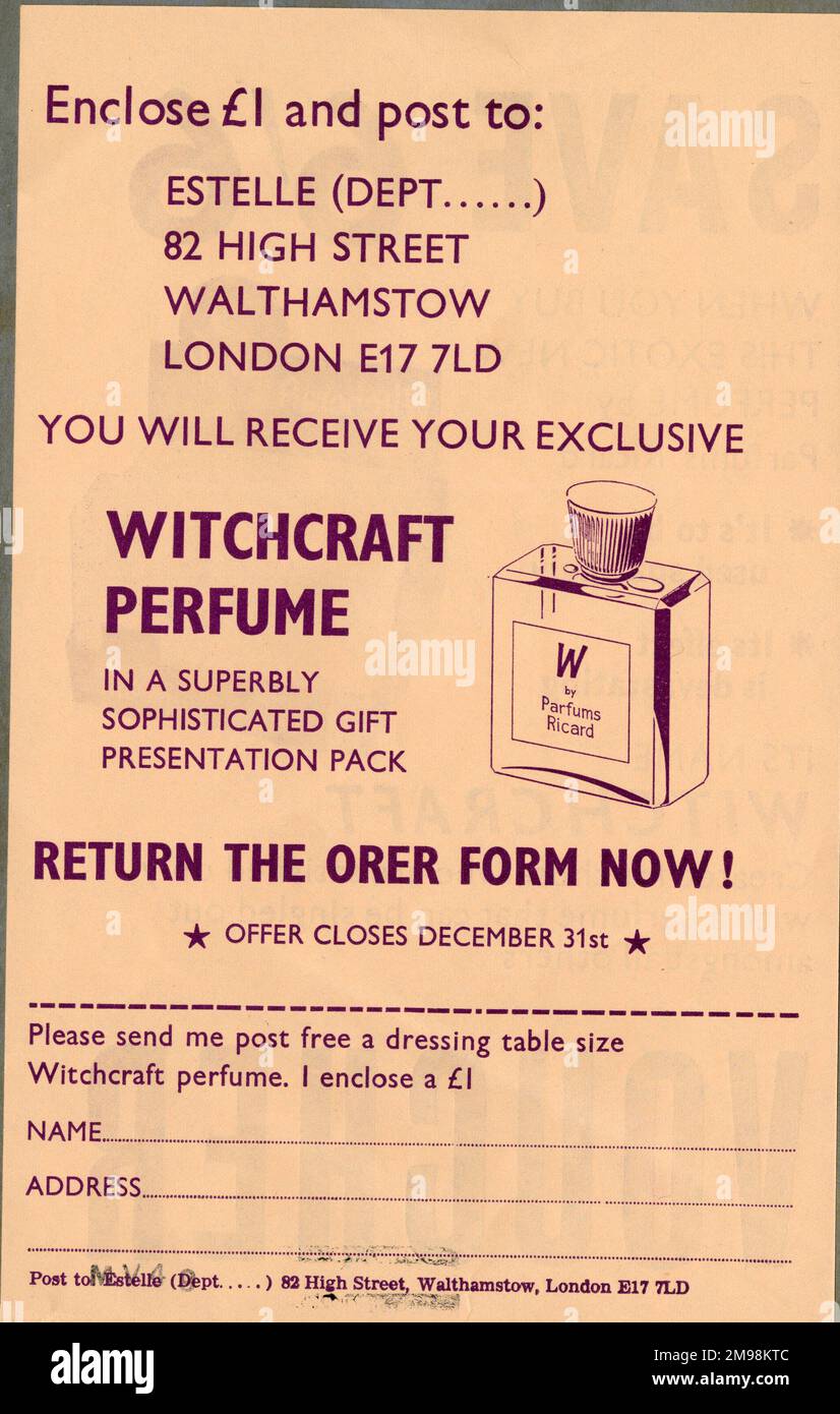 Witchcraft Perfume order form, Estelle, Walthamstow, London. (2 of 2 ...