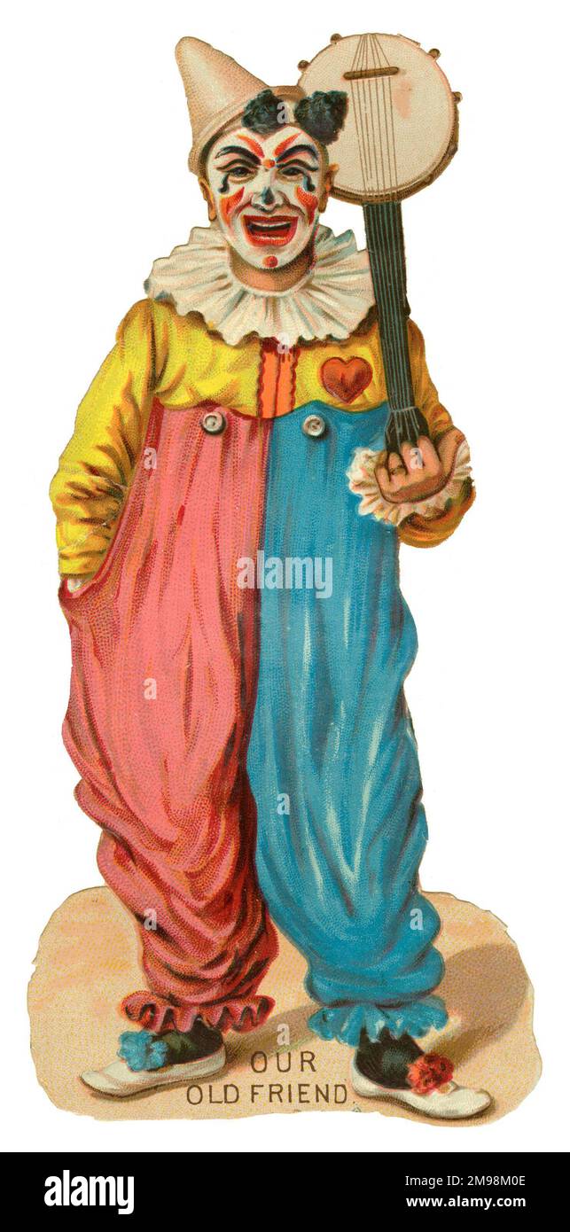 Victorian Scrap - Clown with Banjo -- Our Old Friend Stock Photo - Alamy