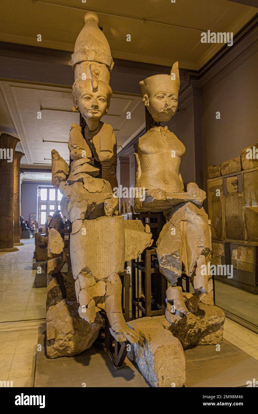 CAIRO, EGYPT - JANUARY 27, 2019: Sculpture of the goddess Mut and god ...