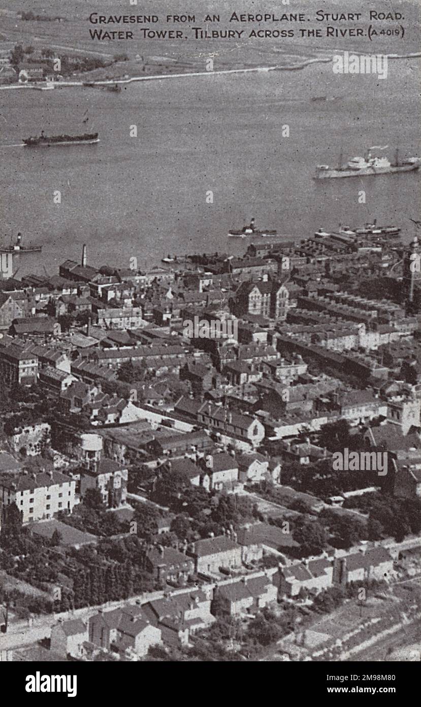 Aerial view from an aeroplane of Gravesend, Kent, and Tilbury, Essex ...