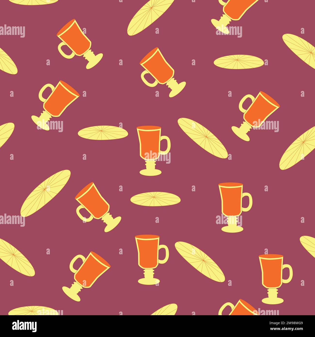 Cups and saucers bright seamless pattern. Tea, tea shop, coffee ...