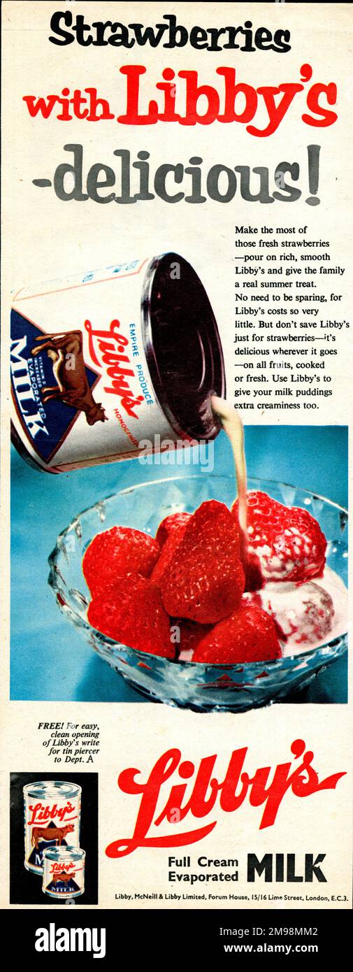 Advertisement, Libby's Full Cream Evaporated Milk, combined here with a ...