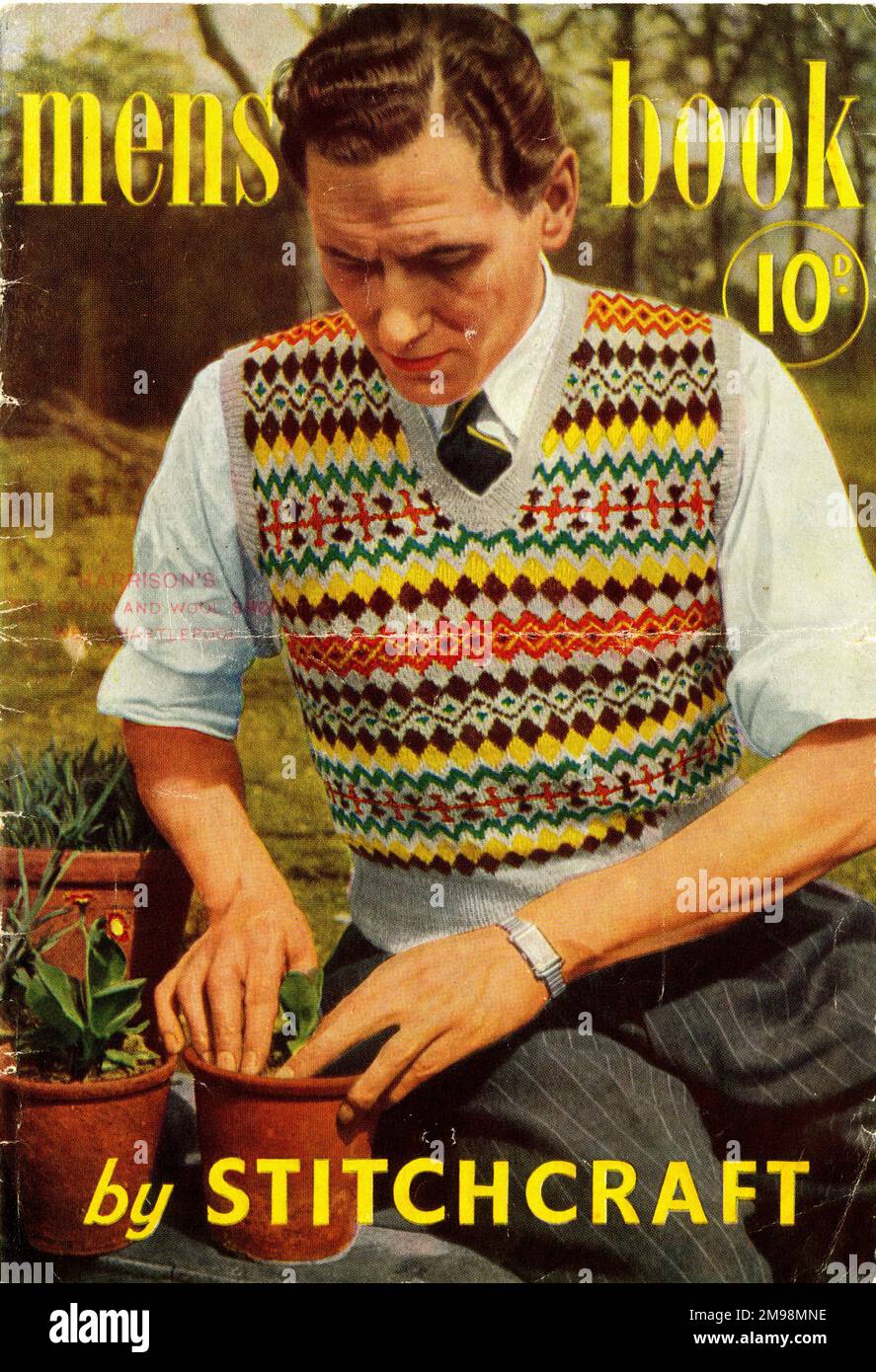 Man in knitted waistcoat by Stitchcraft knitting patterns Stock Photo ...