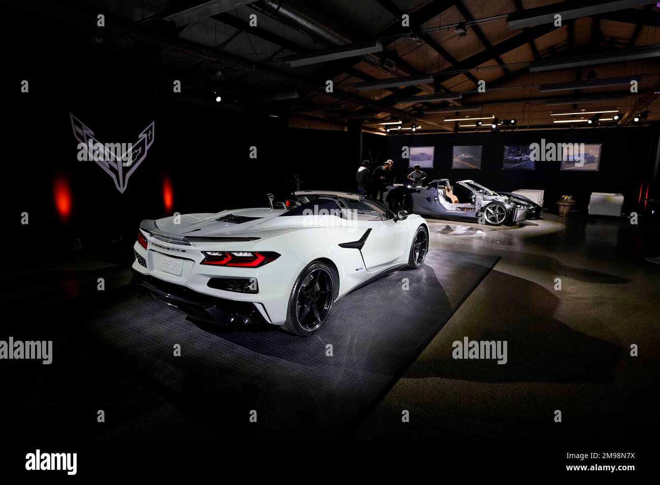 The 2024 Corvette E Ray is displayed, Thursday, Jan. 12, 2023, in ...