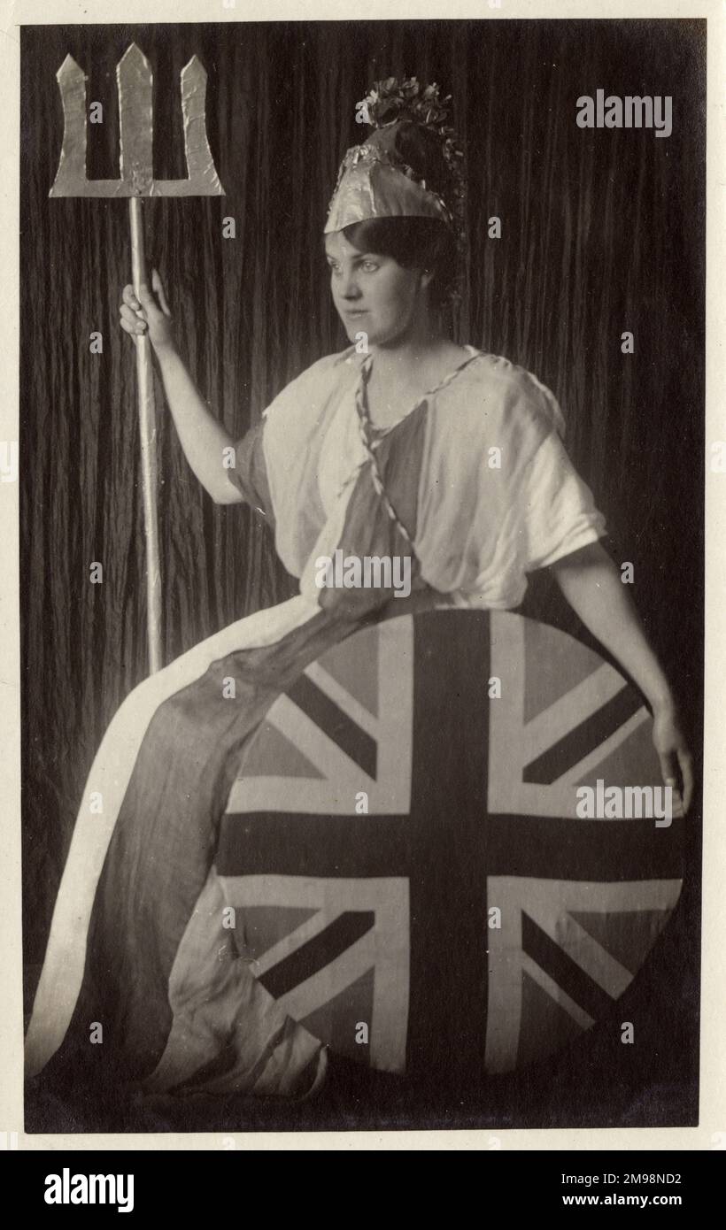 Jean Russell in Fancy Dress as Britannia Stock Photo - Alamy