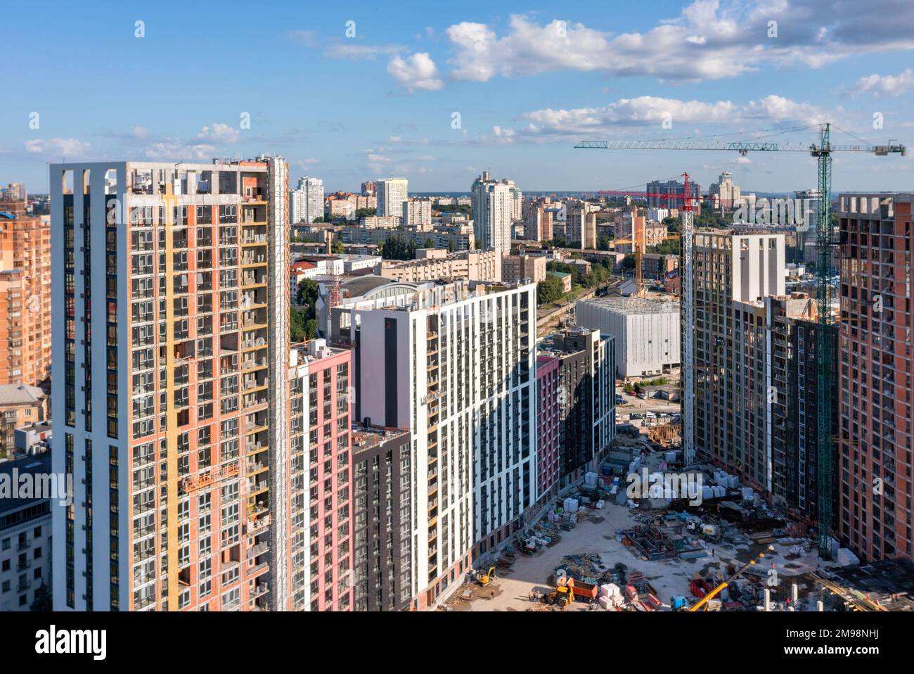 Aerial photography, construction site of high-rise residential ...