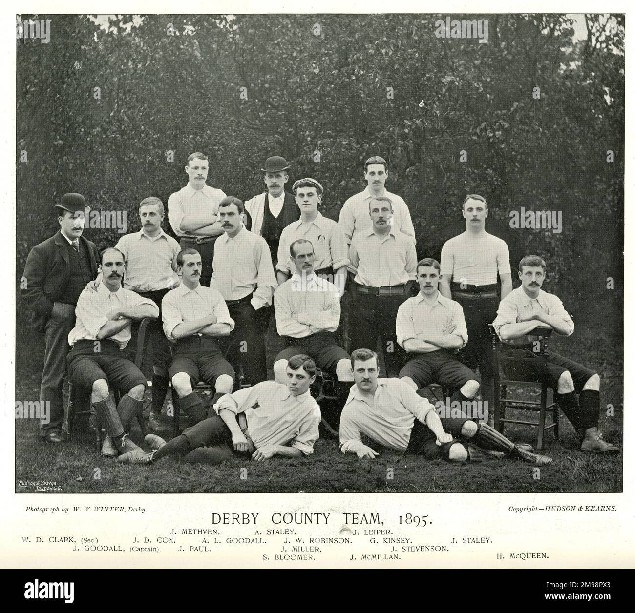 Derby County FC Team 1895: Methven, Staley, Leiper, Clark, Cox, Goodall ...