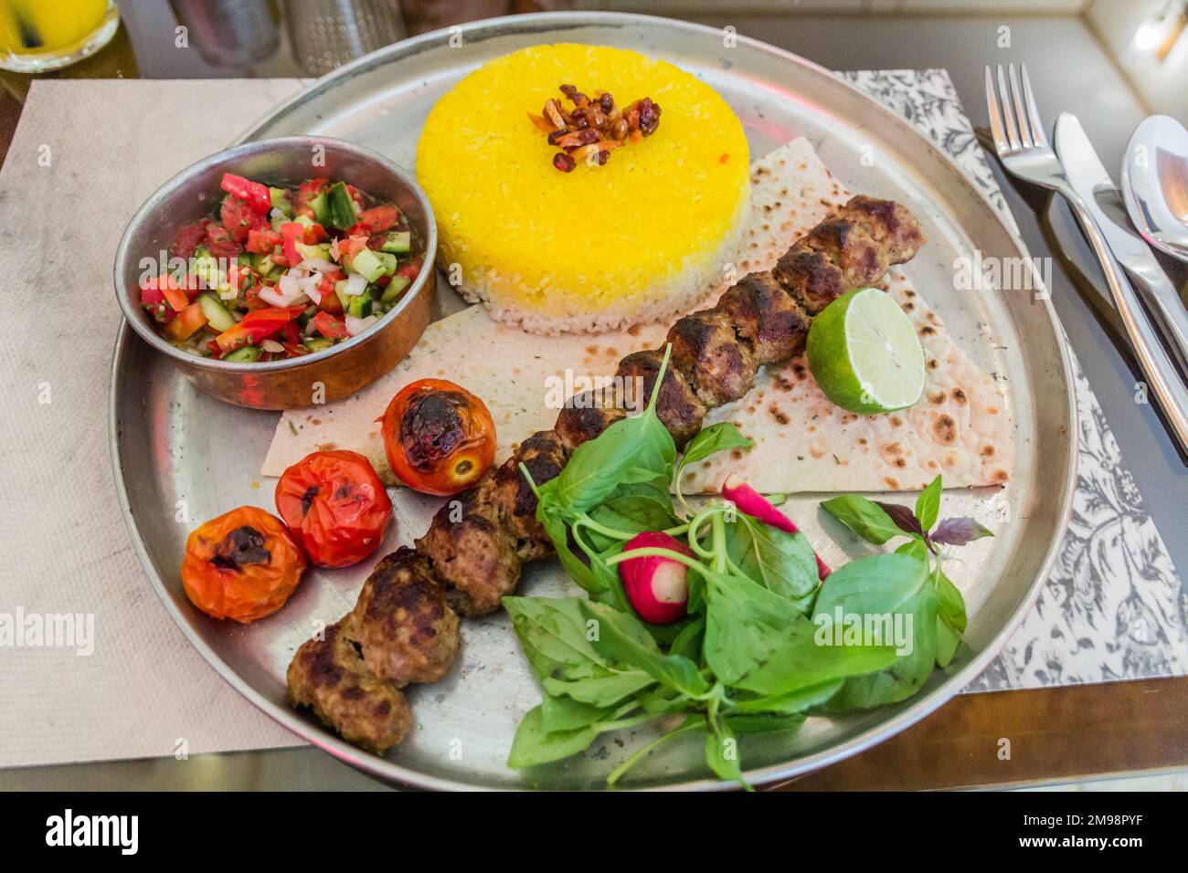 Typical meal in Iran - Kabab Koobideh (made of ground meat) with bread ...