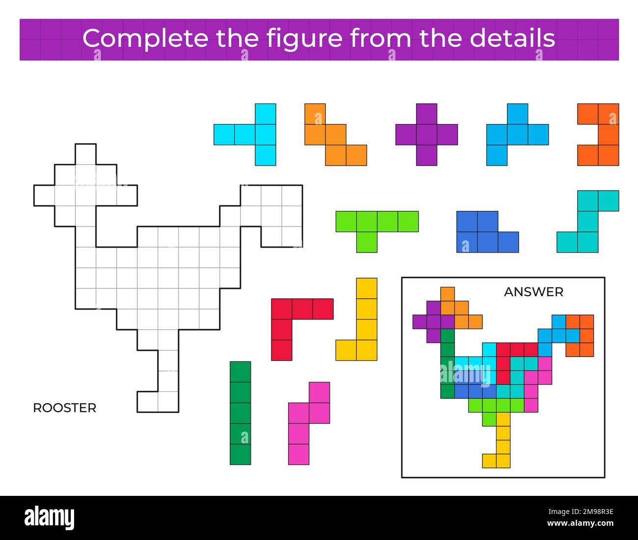 Complete the figure. Puzzle game with Rooster Stock Vector Image & Art ...