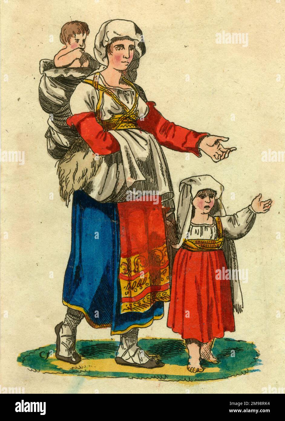 Italian woman in traditional costume with two children Stock Photo - Alamy