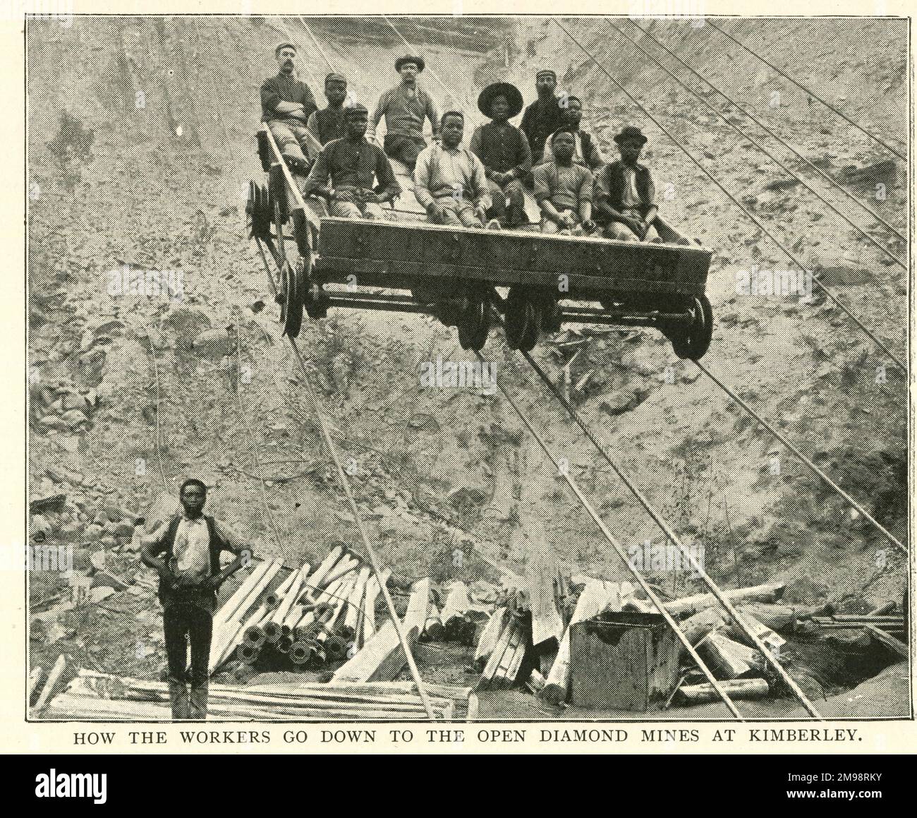 How the workers go down to the open diamond mine at Kimberley, South ...