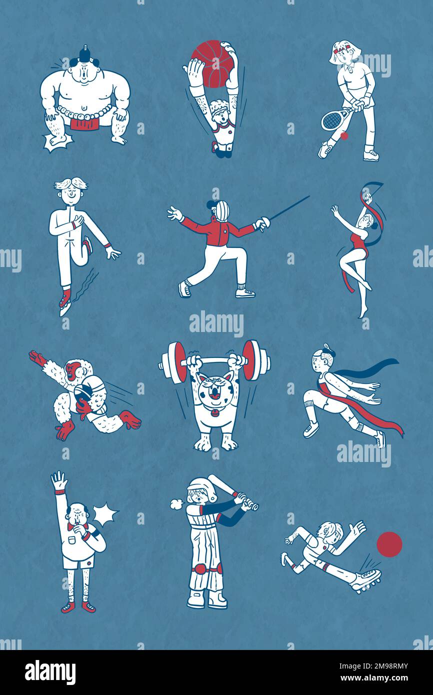 Athletes doodle character collection vector Stock Vector Image & Art ...