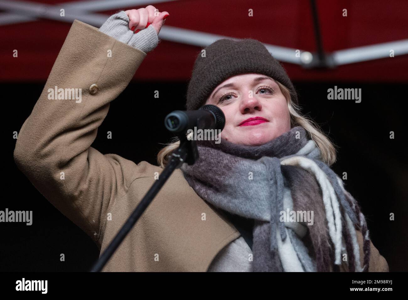 London, UK. 16 January, 2023. Jo Grady, General Secretary of the ...