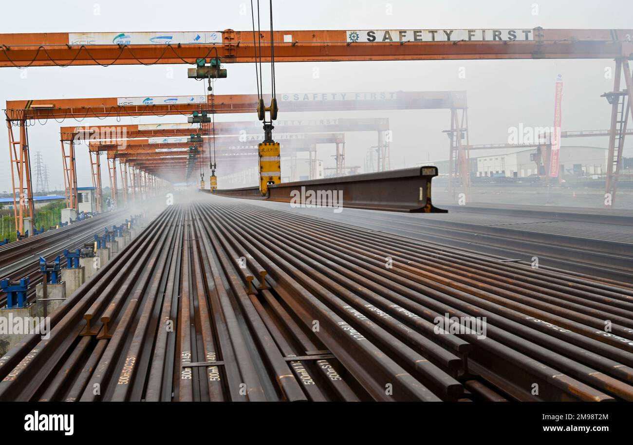 Jakarta, Indonesia. 17th Jan, 2023. The last long rail is seen during a ceremony marking the ...