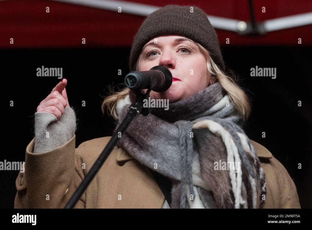 London, UK. 16 January, 2023. Jo Grady, General Secretary of the ...