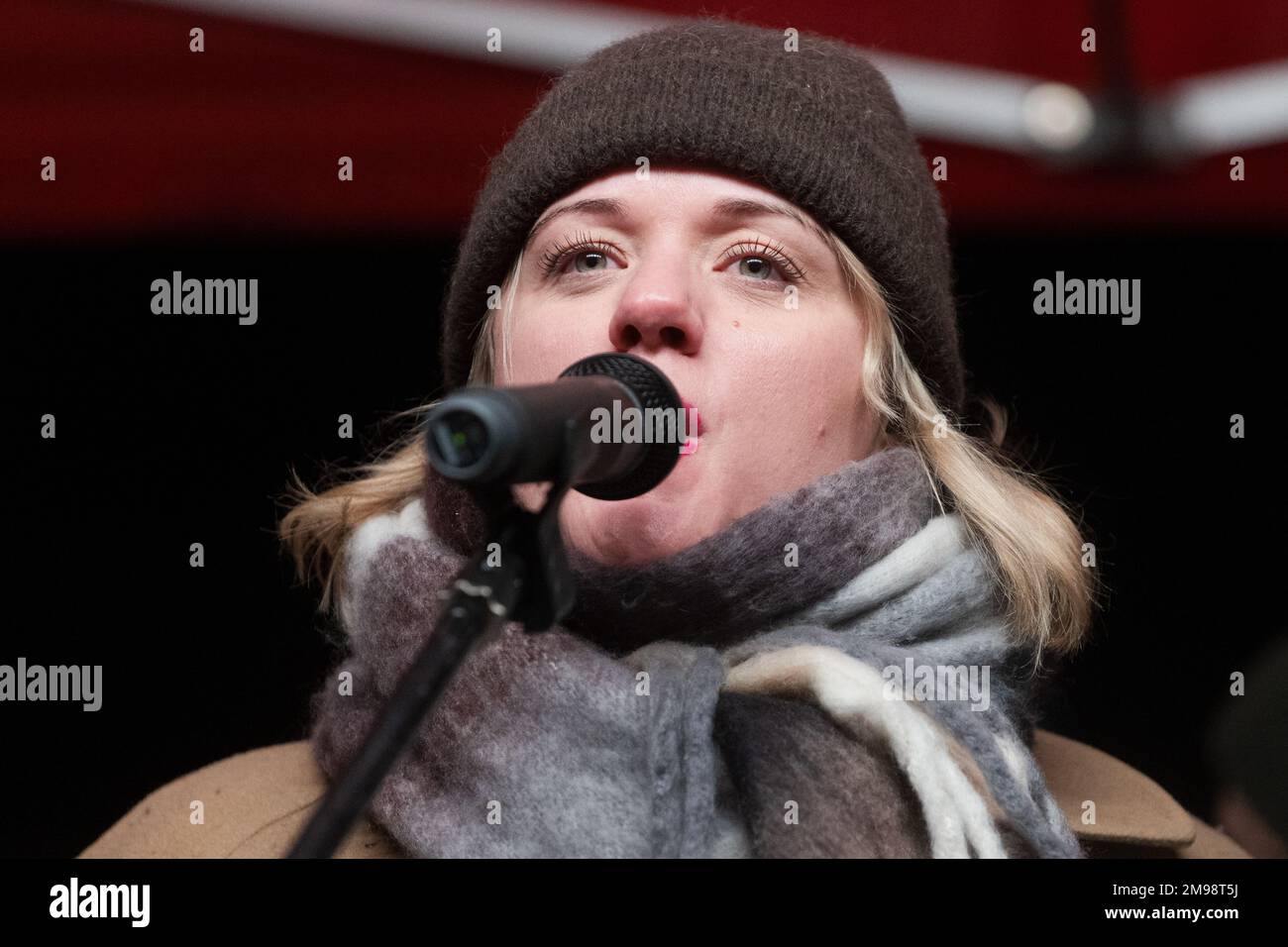 London, UK. 16 January, 2023. Jo Grady, General Secretary of the ...