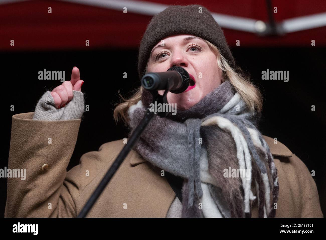 London, UK. 16 January, 2023. Jo Grady, General Secretary of the ...