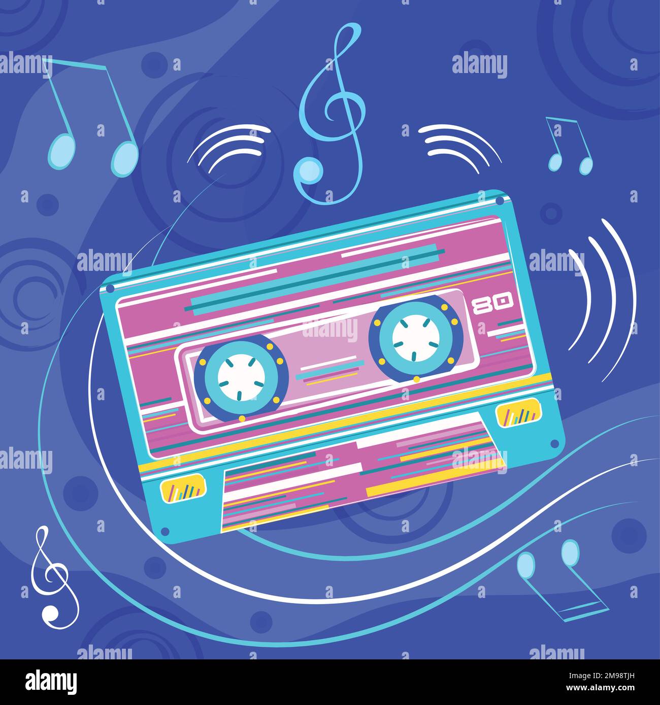 Retro colored music concept background with cassette Vector Stock ...