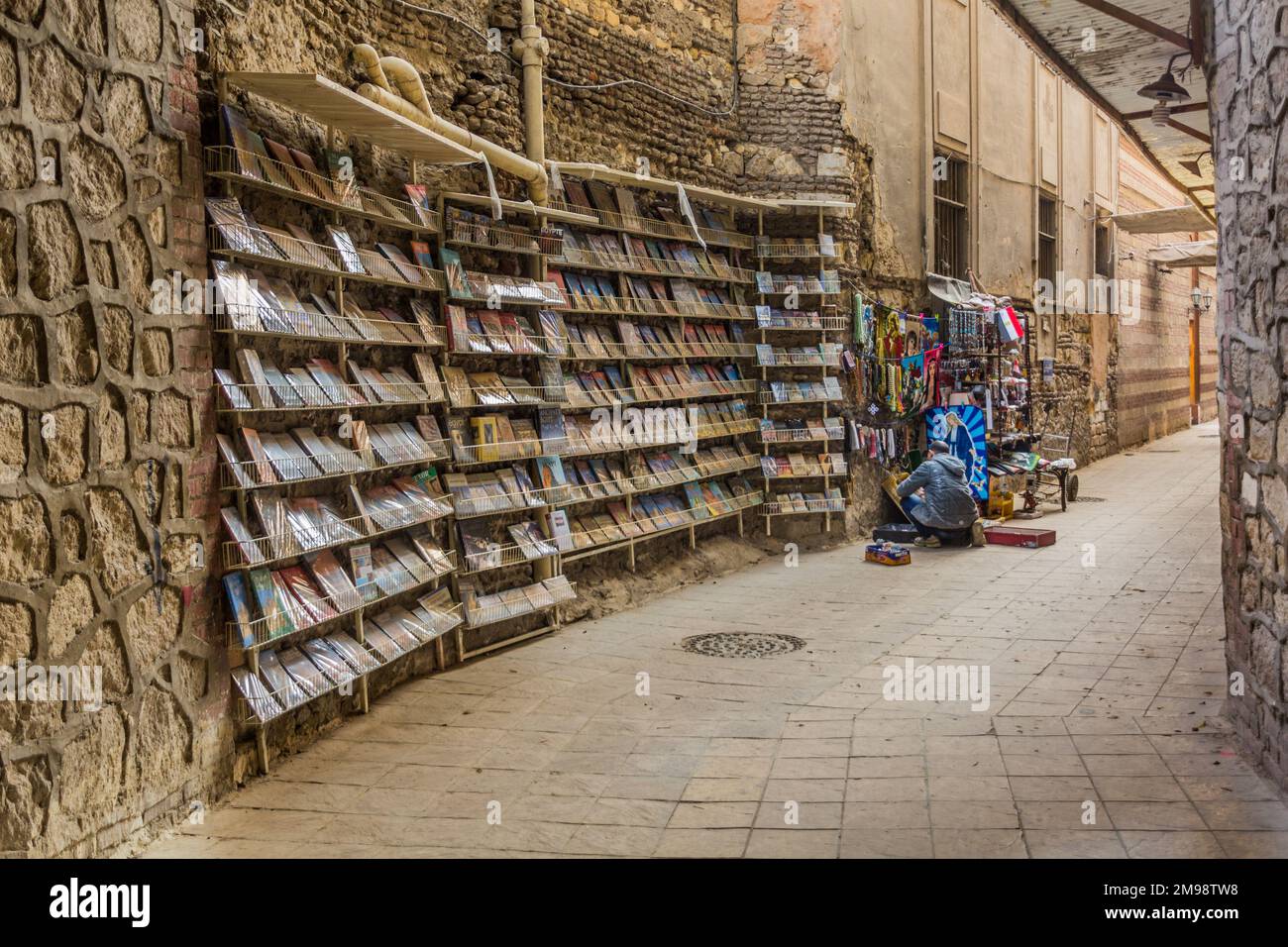CAIRO, EGYPT - JANUARY 28, 2019: Street bookstore in the coptic part of ...
