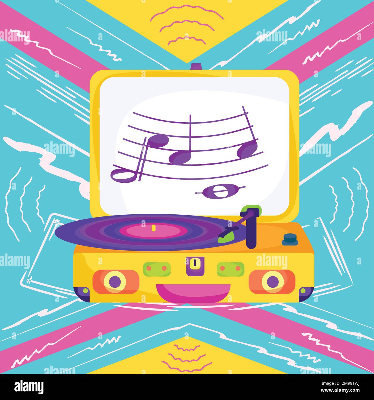 Retro colored music concept background with a turntable Vector Stock ...