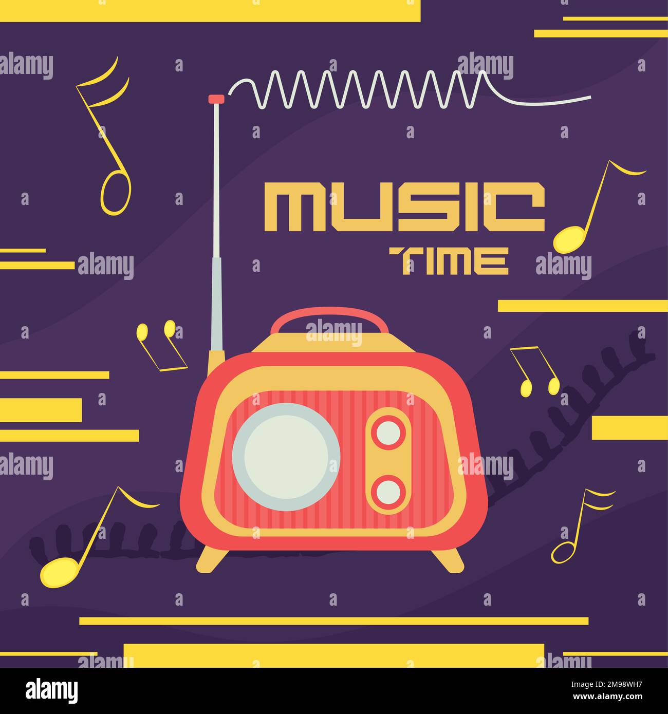 Vintage music time background with a radio Vector Stock Vector Image ...