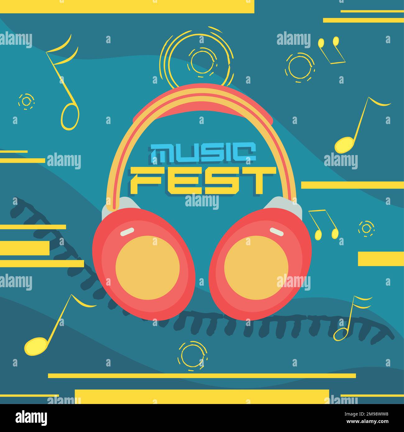 COlored music fest background Headphones and musical notes Vector Stock ...