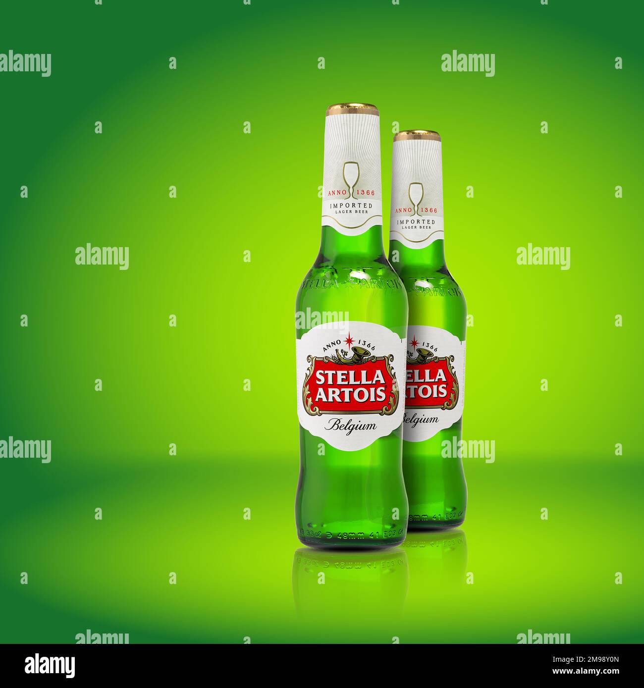 Tallinn, Estonia -January, 2023 Bottle of Stella Artois beer on light ...