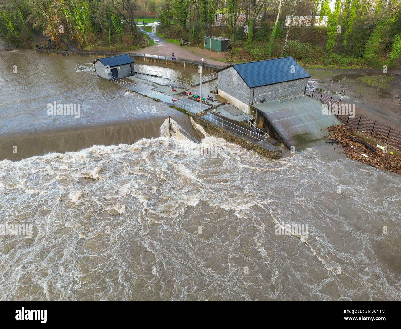 Radyr, Cardiff - January 2023: Aerial view of the hydroelectric power ...