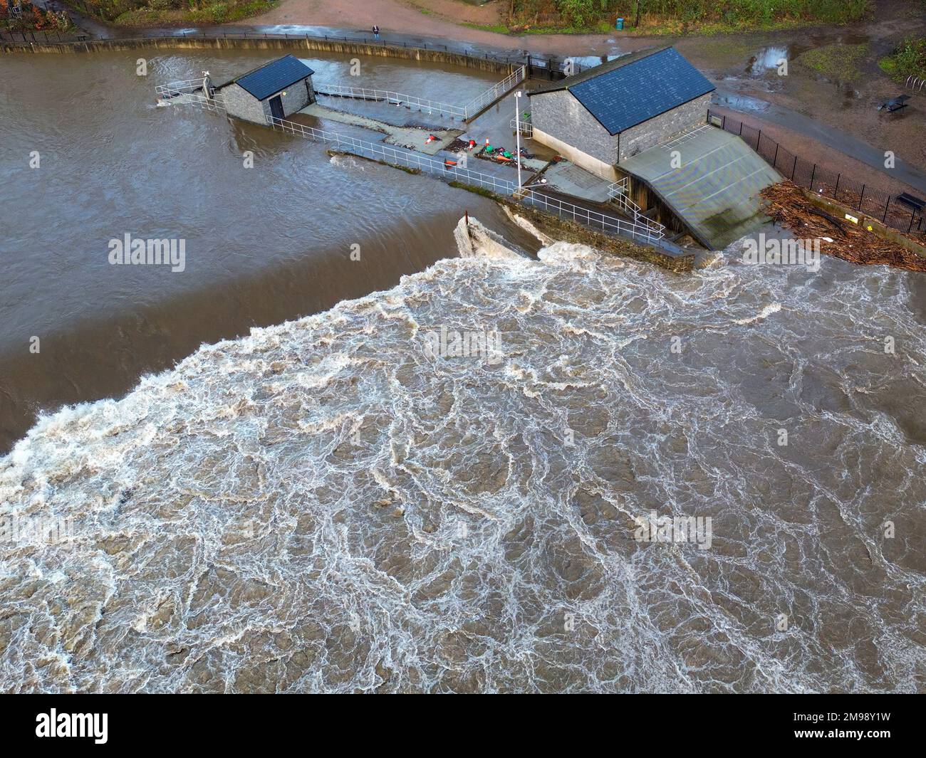 Radyr, Cardiff - January 2023: Aerial view of the hydroelectric power ...