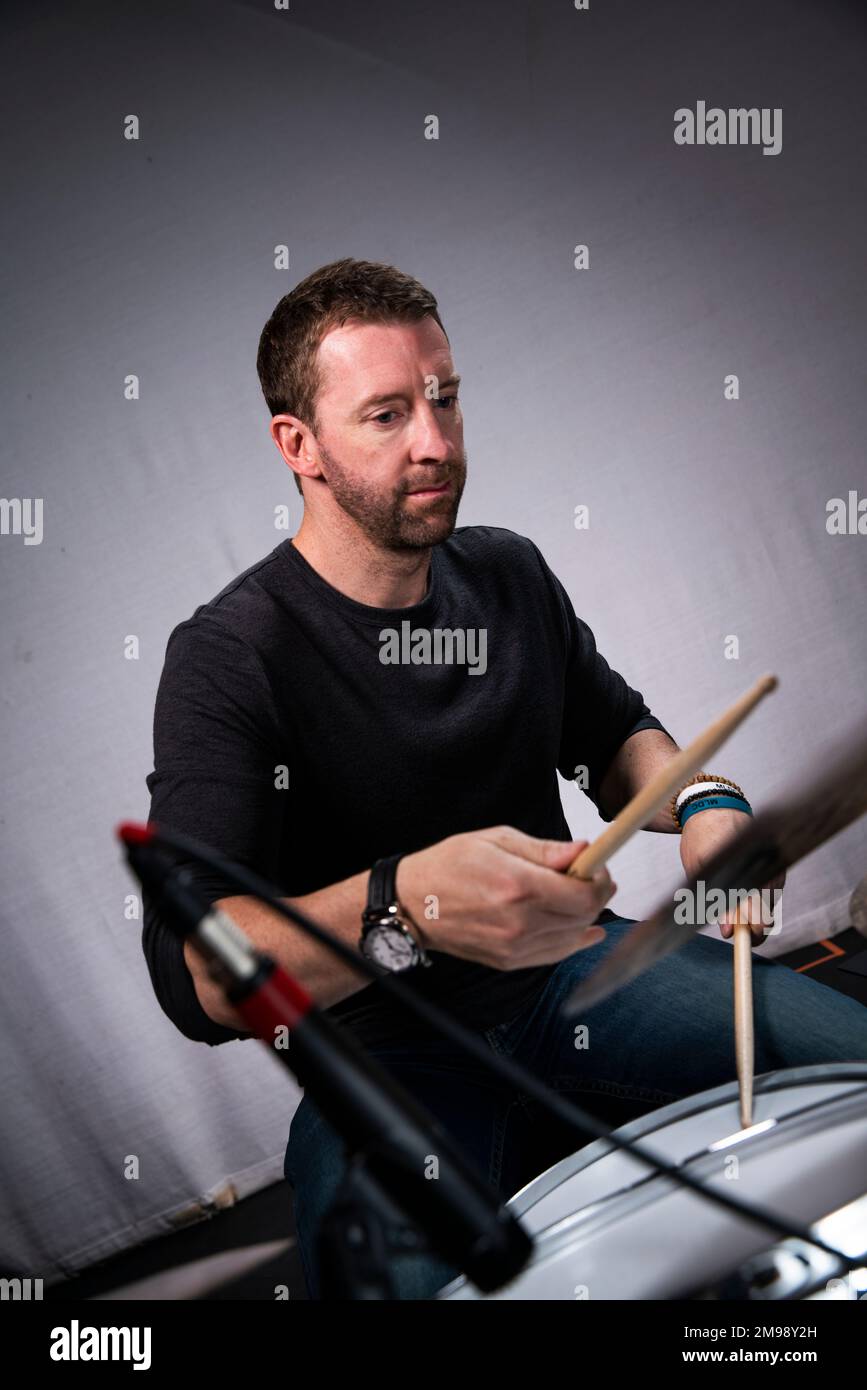 Drummer Mike Johnston photographed at The Egg, Bath Stock Photo - Alamy