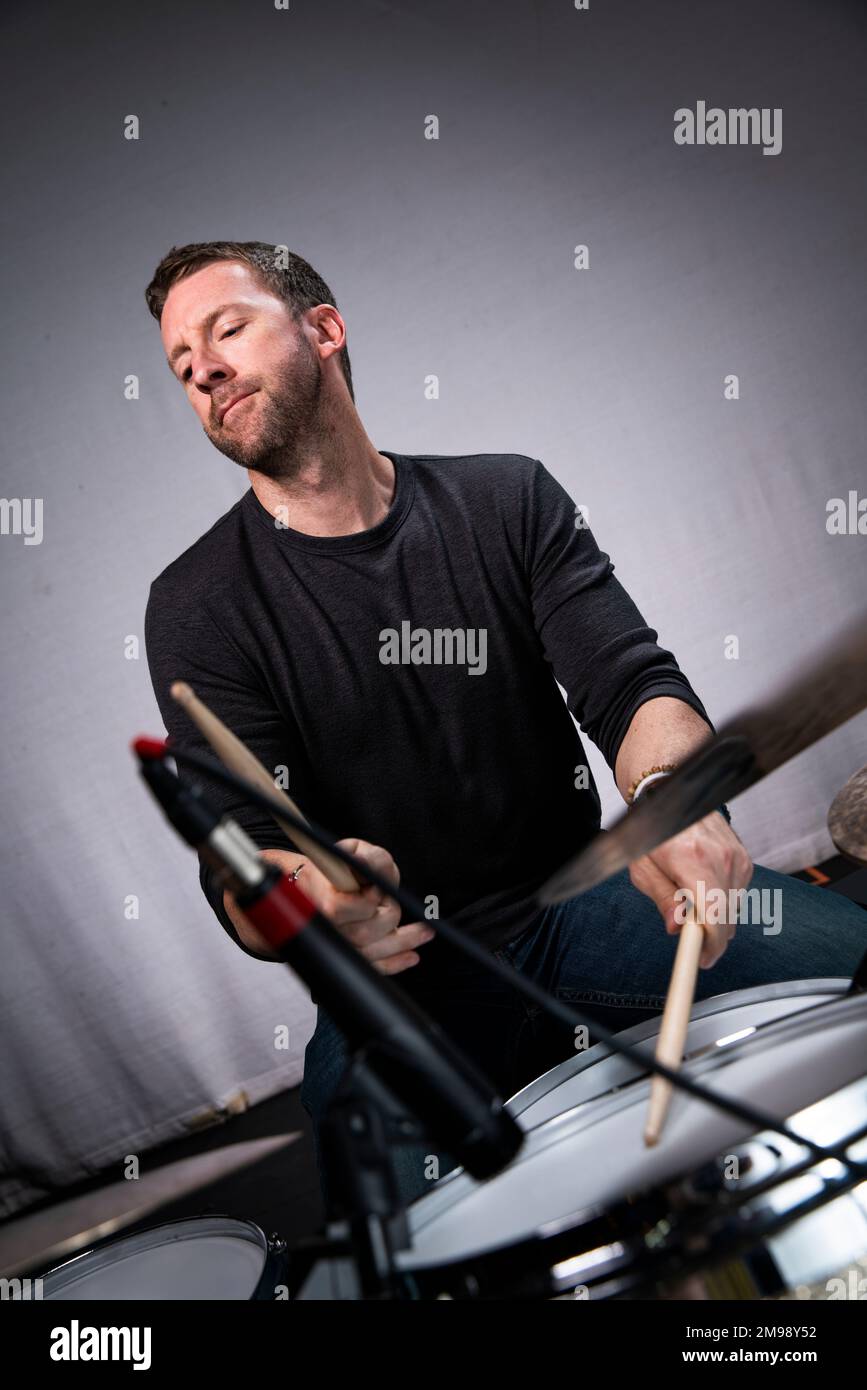 Drummer Mike Johnston photographed at The Egg, Bath Stock Photo - Alamy