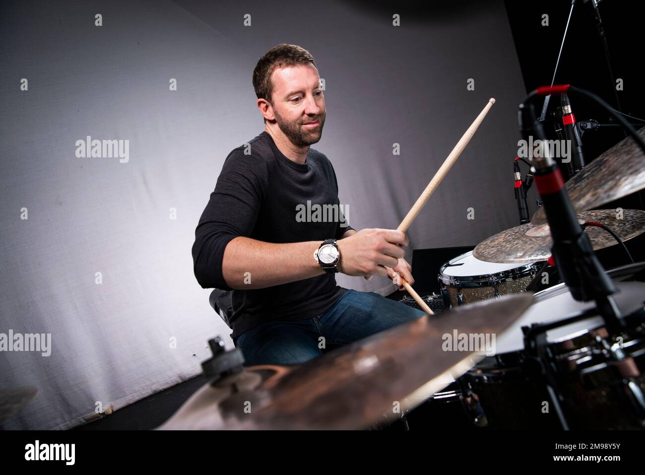 Drummer Mike Johnston photographed at The Egg, Bath Stock Photo - Alamy
