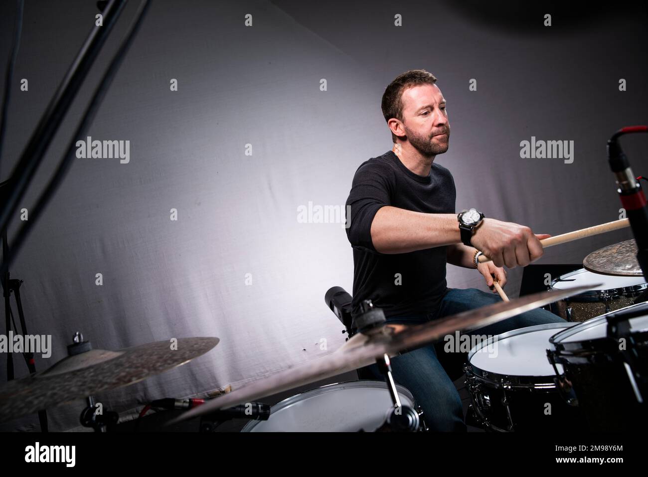 Drummer Mike Johnston photographed at The Egg, Bath Stock Photo - Alamy