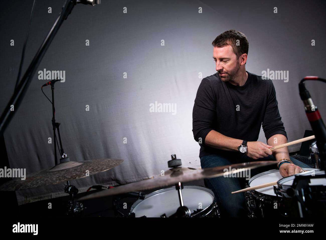 Drummer Mike Johnston photographed at The Egg, Bath Stock Photo - Alamy