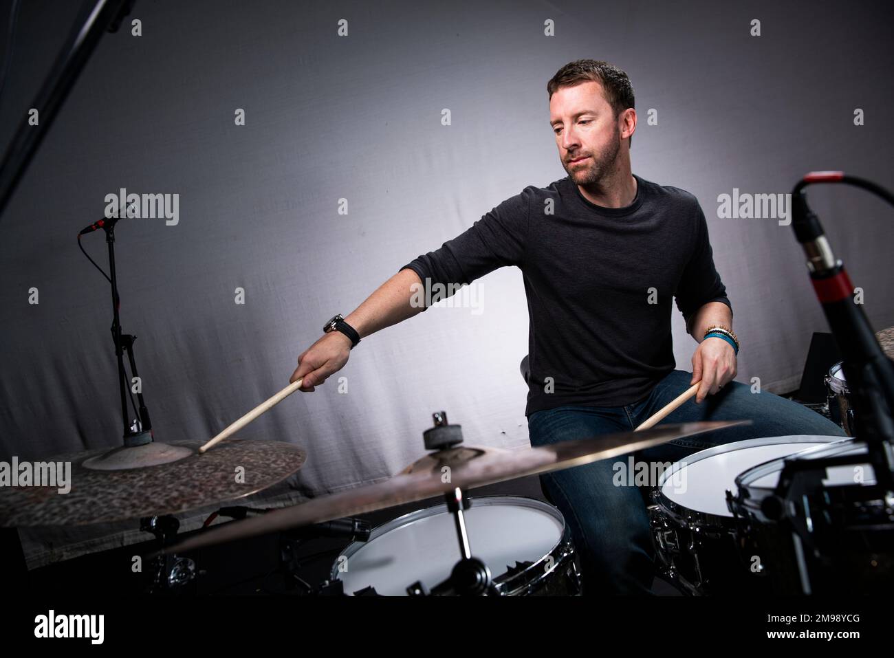 Drummer Mike Johnston photographed at The Egg, Bath Stock Photo - Alamy