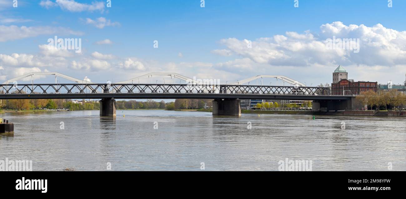 Mannheim, Germany - April 2022: Road and railway bridge spanning the ...