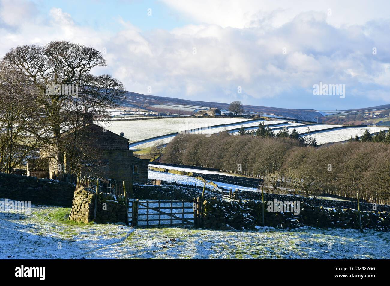 House on Haworth Moor, Bronte Country, on a snowy, sunny Winter's day ...