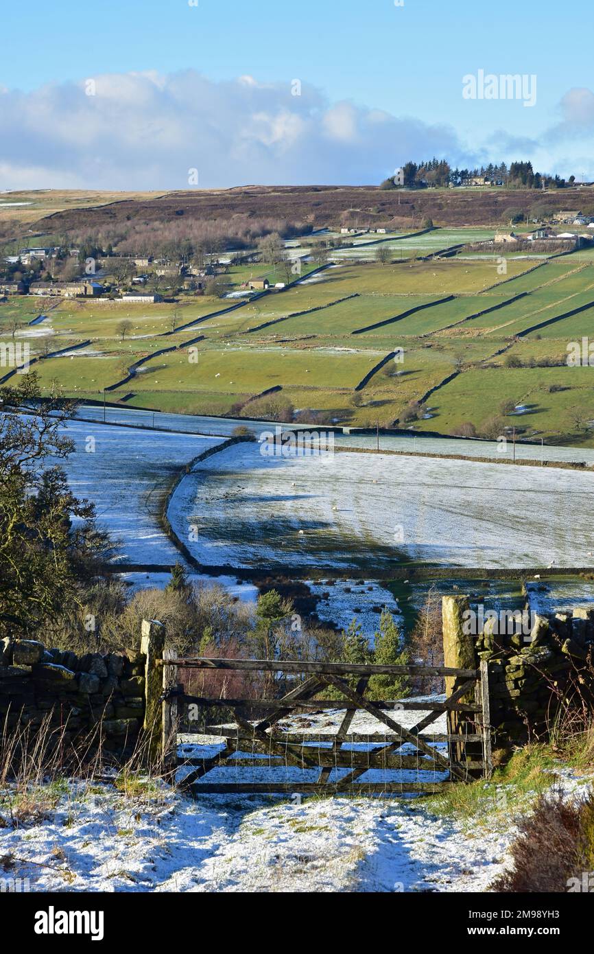Haworth Moor, Bronte Country, on a snowy, sunny Winter's day, West ...