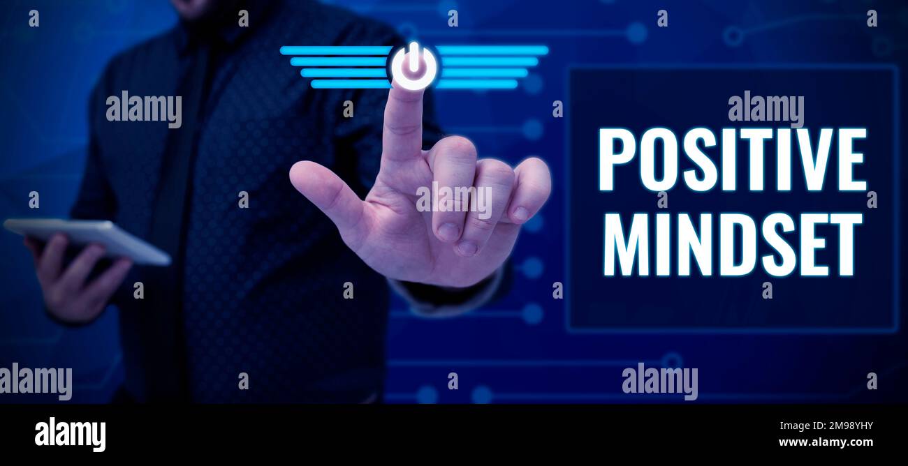 Hand writing sign Positive Mindset. Business idea mental and emotional ...
