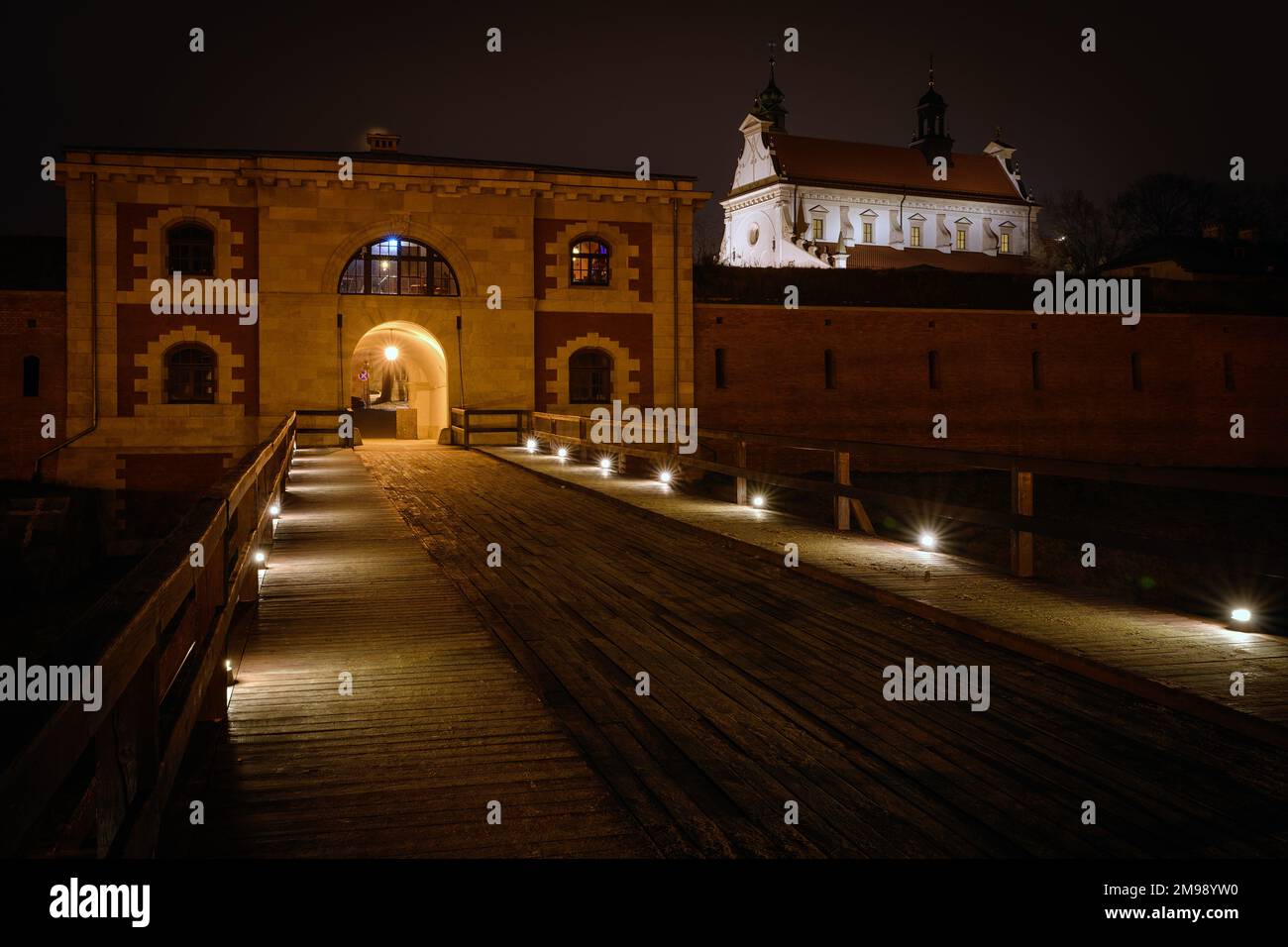 Night view of the fortifications of the Zamosc fortress (Poland). It ...