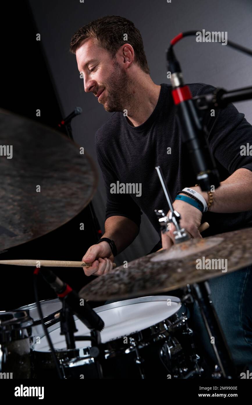 Drummer Mike Johnston photographed at The Egg, Bath Stock Photo - Alamy