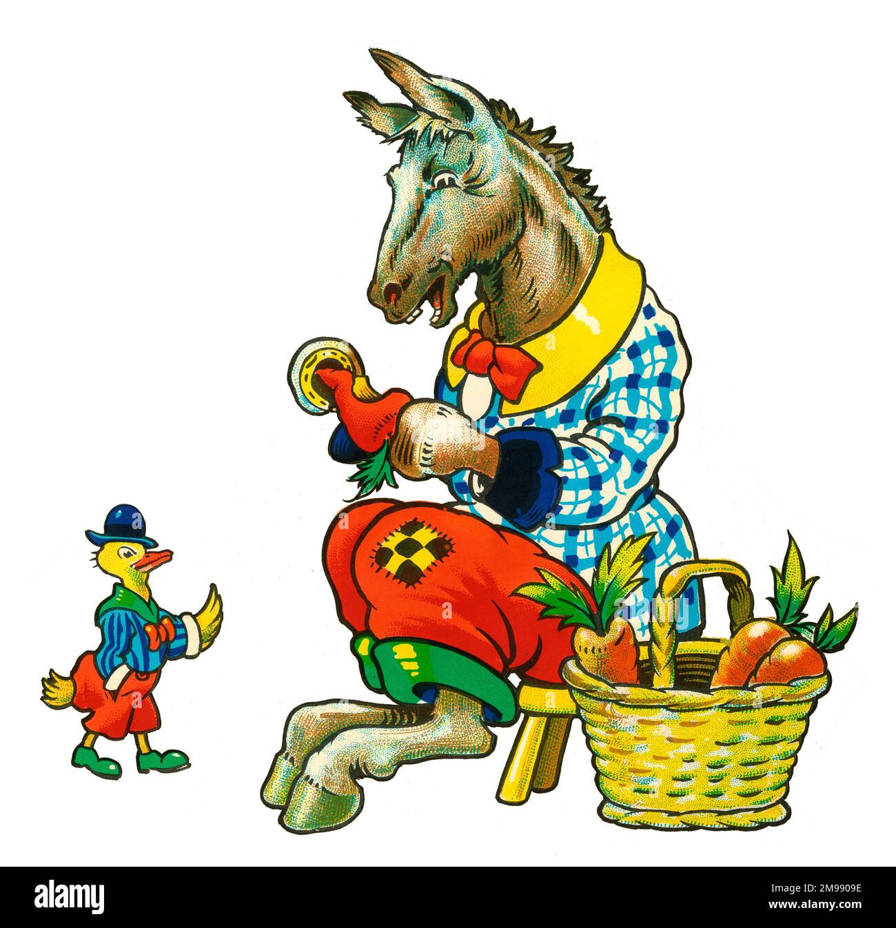 Cot header design, Horse with Carrots and Duck Stock Photo - Alamy